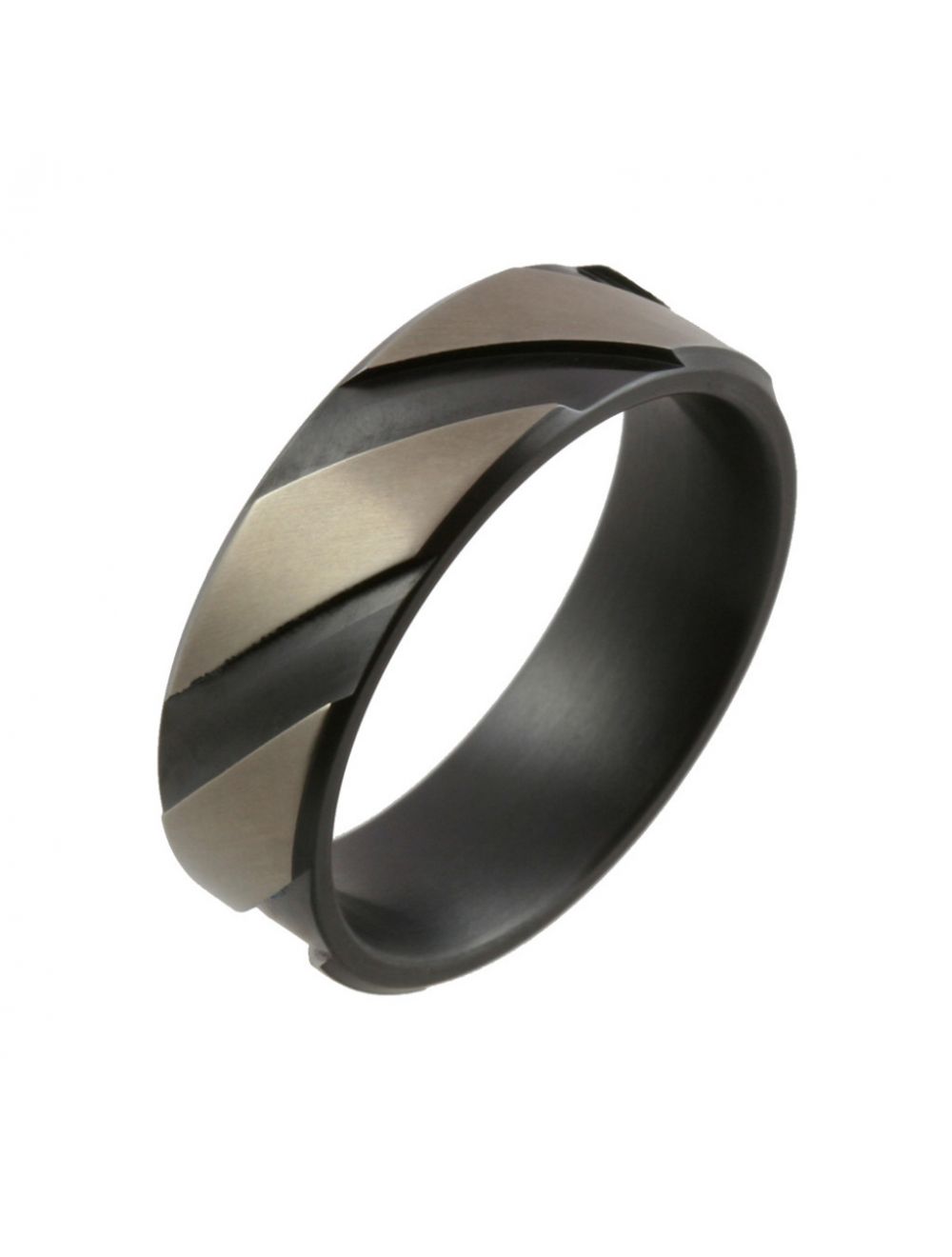 Relieved Black Zirconium Angular Sectioned Wedding Ring